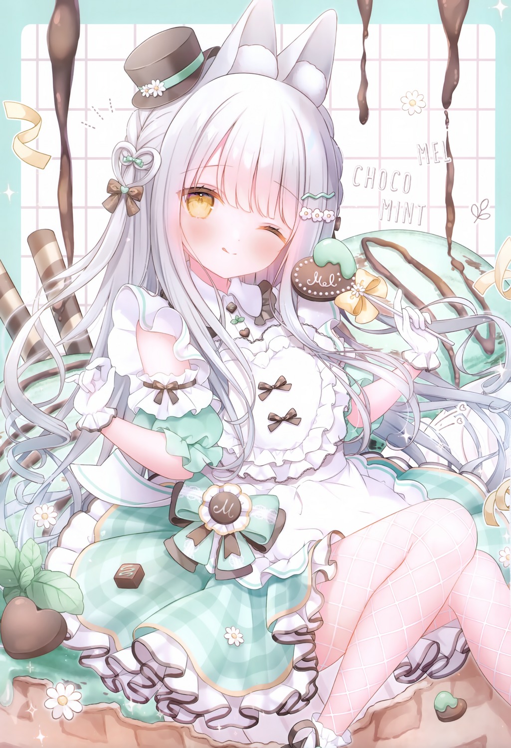 omochi monaka animal ears bunny ears dress fishnets lolita fashion | #1121051 | yande.re